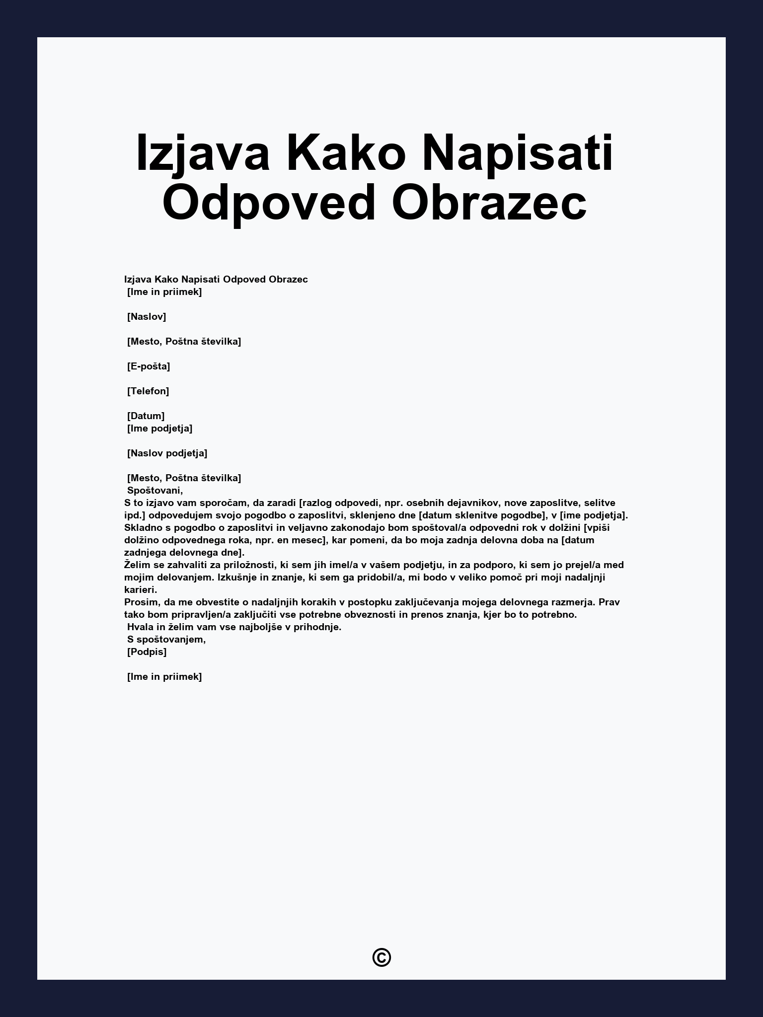 Izjava Kako Napisati Odpoved Obrazec