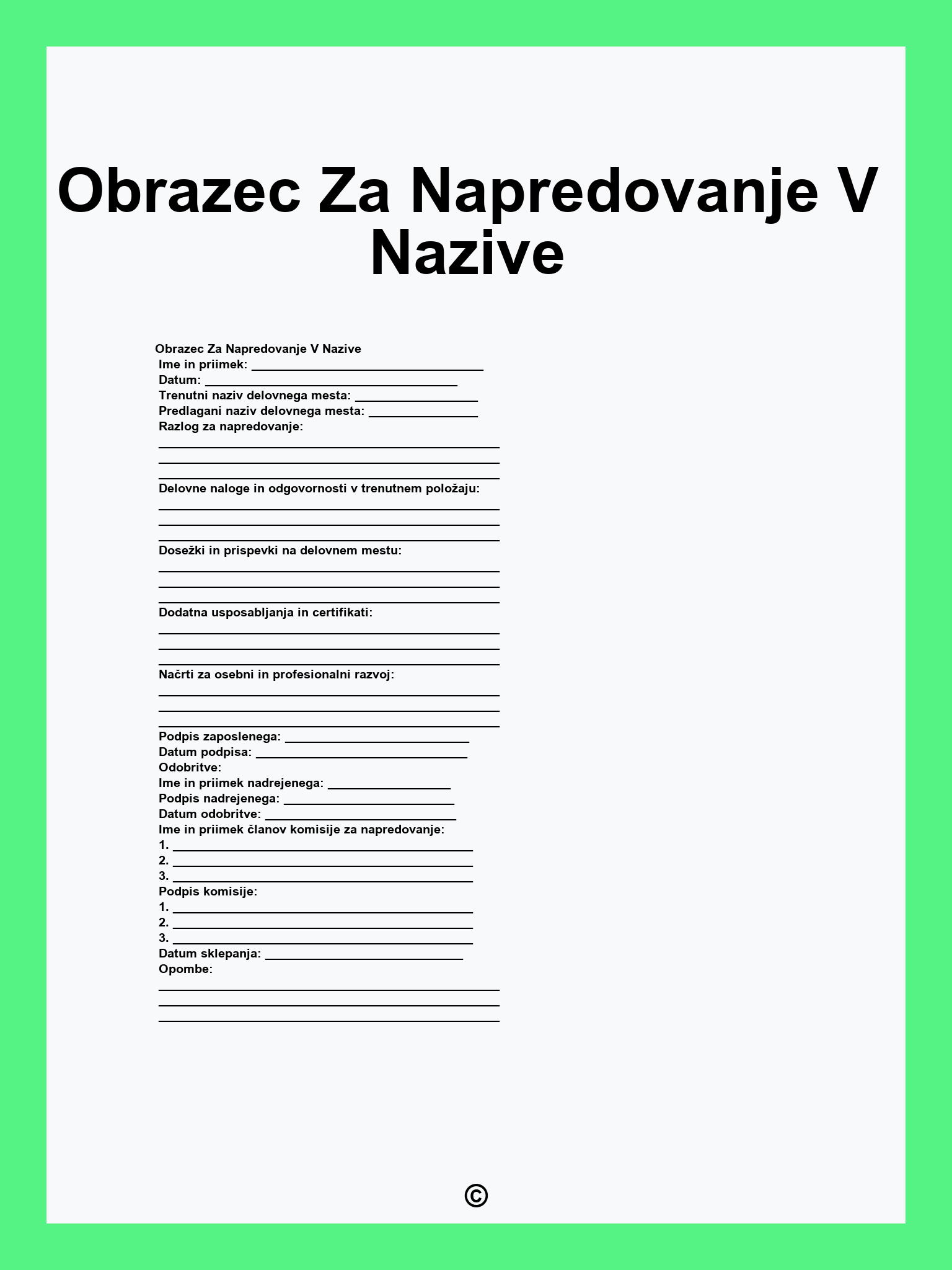 Obrazec Za Napredovanje V Nazive