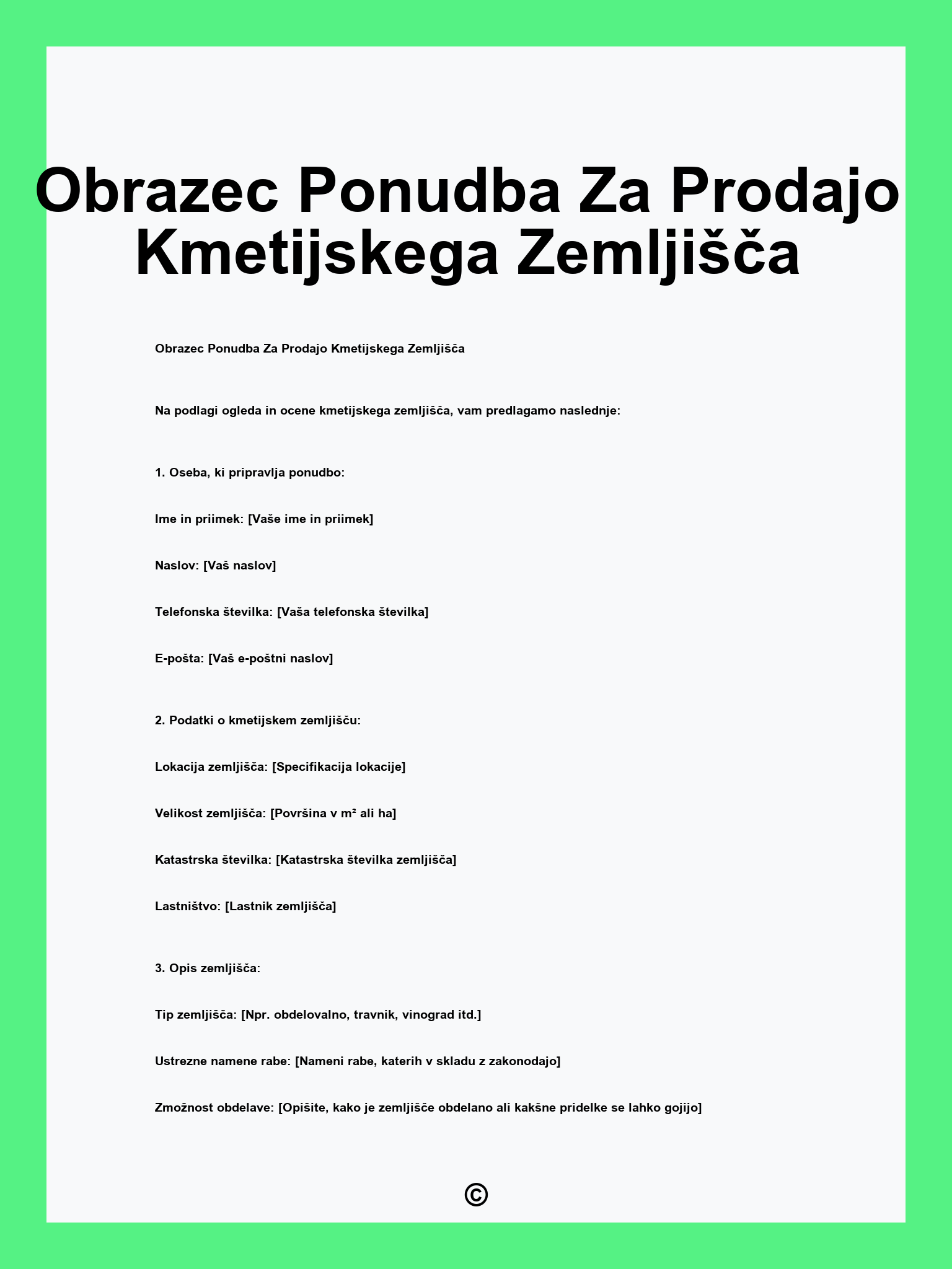 Obrazec Ponudba Za Prodajo Kmetijskega Zemljišča