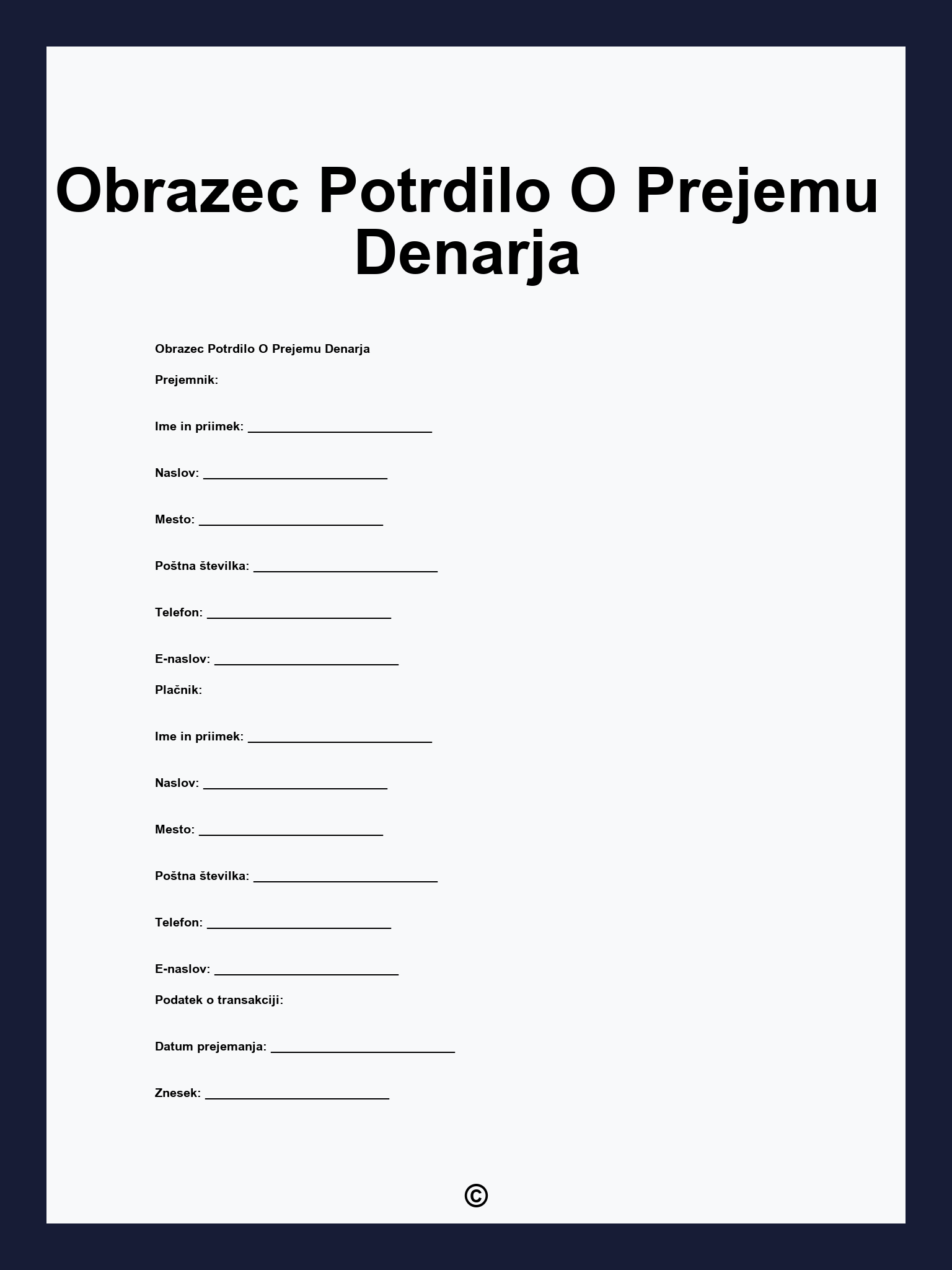 Obrazec Potrdilo O Prejemu Denarja