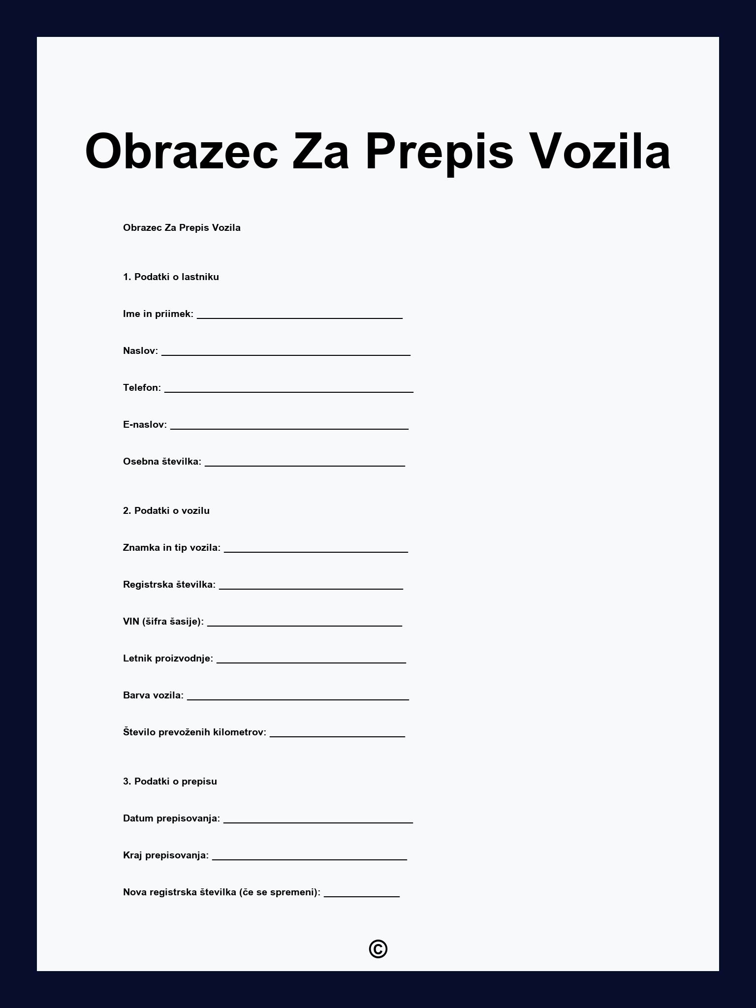 Obrazec Za Prepis Vozila