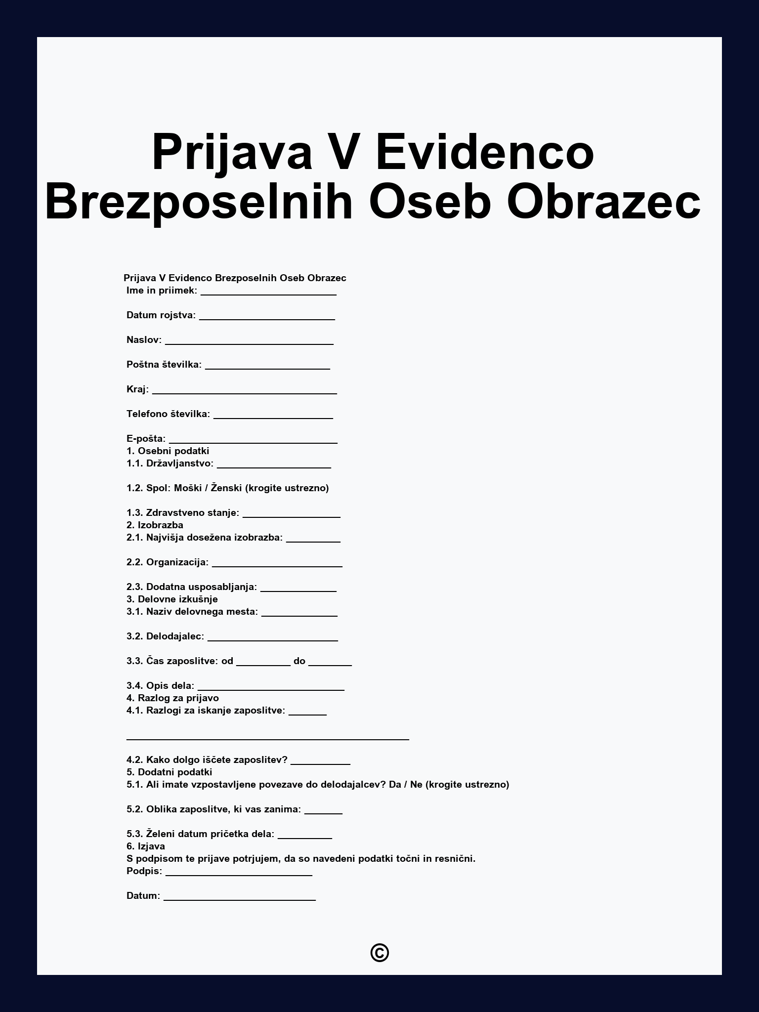 Prijava V Evidenco Brezposelnih Oseb Obrazec
